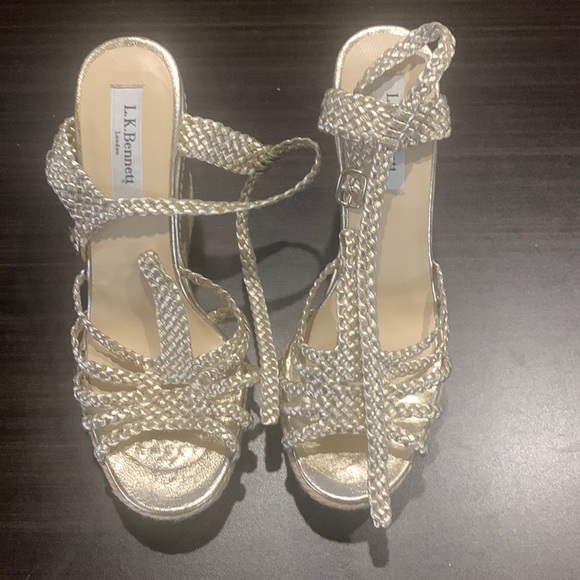 LK Bennett | Shoes | Lk Bennett Metallic Woven High Heel Wedges | Poshmark